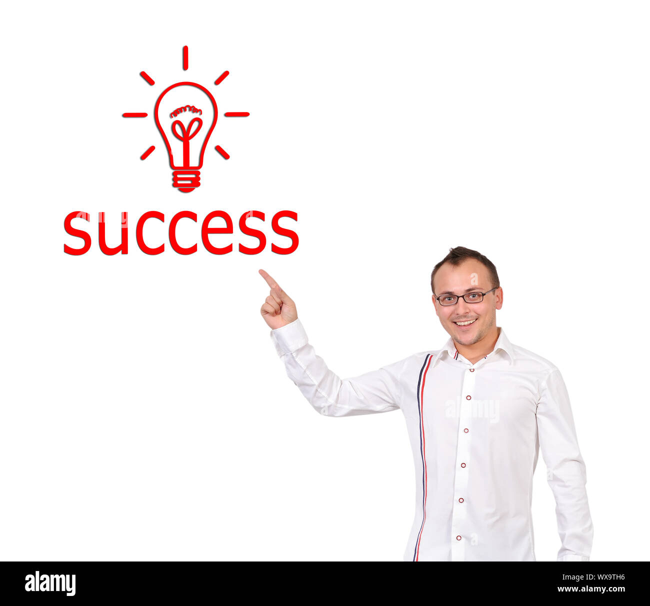 businessman points to success symbol Stock Photo - Alamy