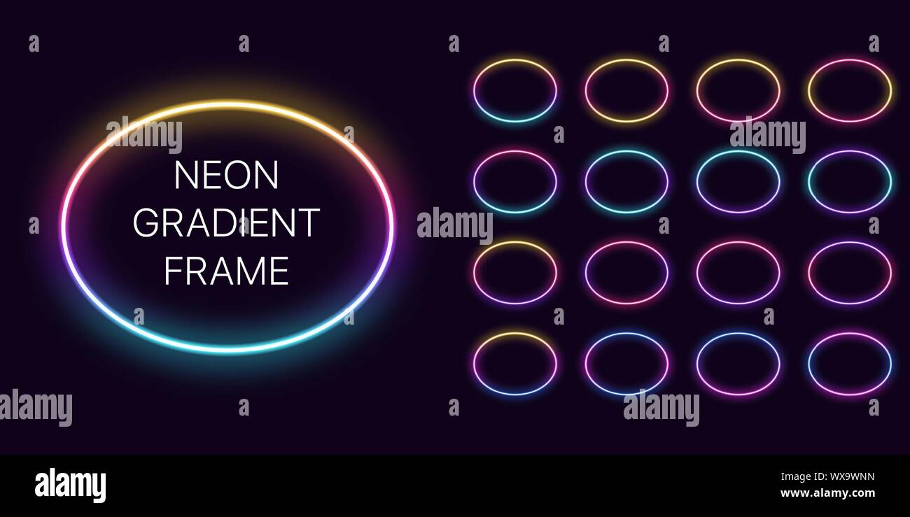 Neon gradient oval Frame with copy space. Templates set of Neon ...