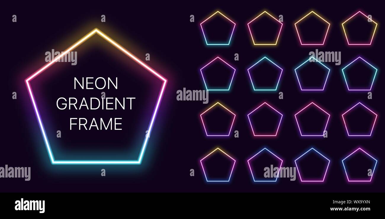 Neon gradient pentagon Frame with copy space. Templates set of Neon ...