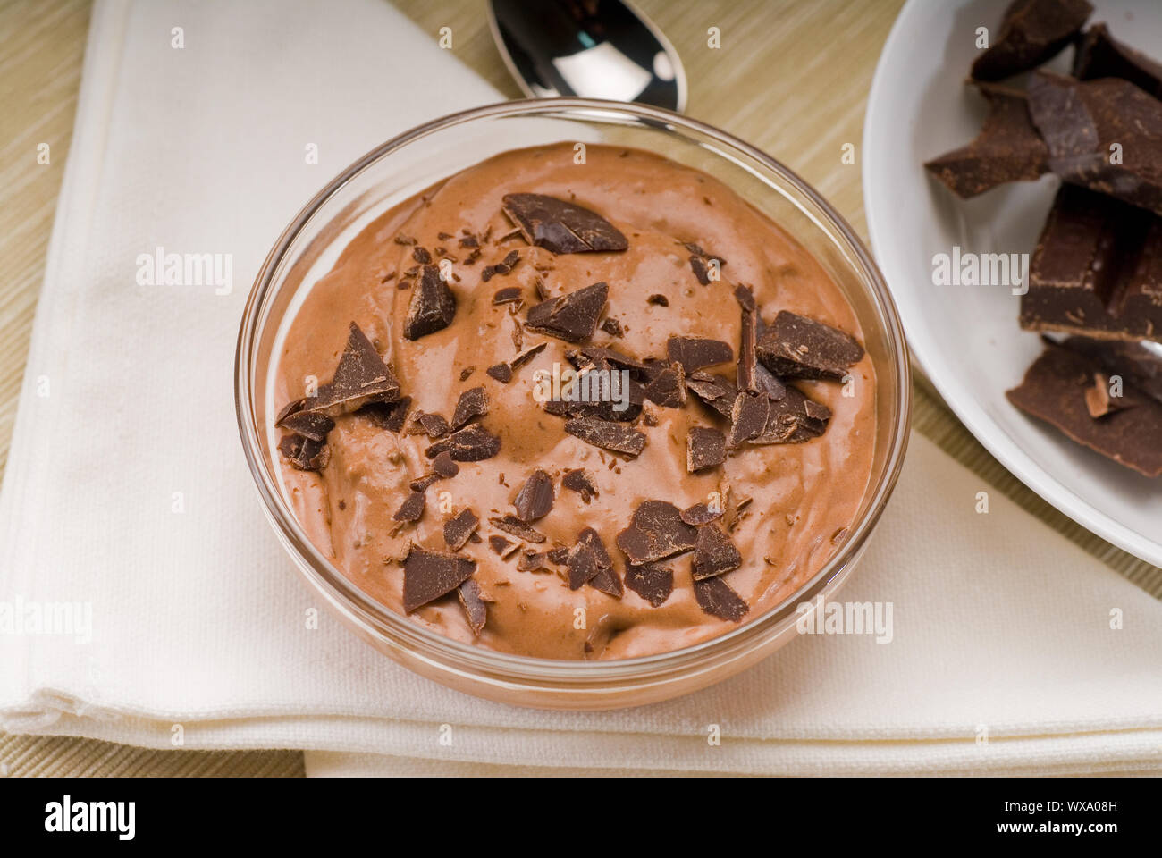 fresh homemade chocolate mousse made with bitter chocolate ,closeup ...