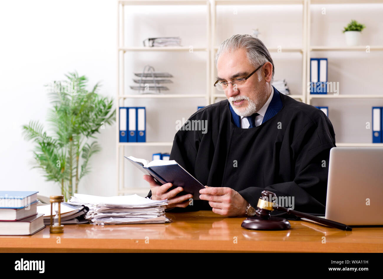 Aged lawyer working in the courthouse Stock Photo - Alamy