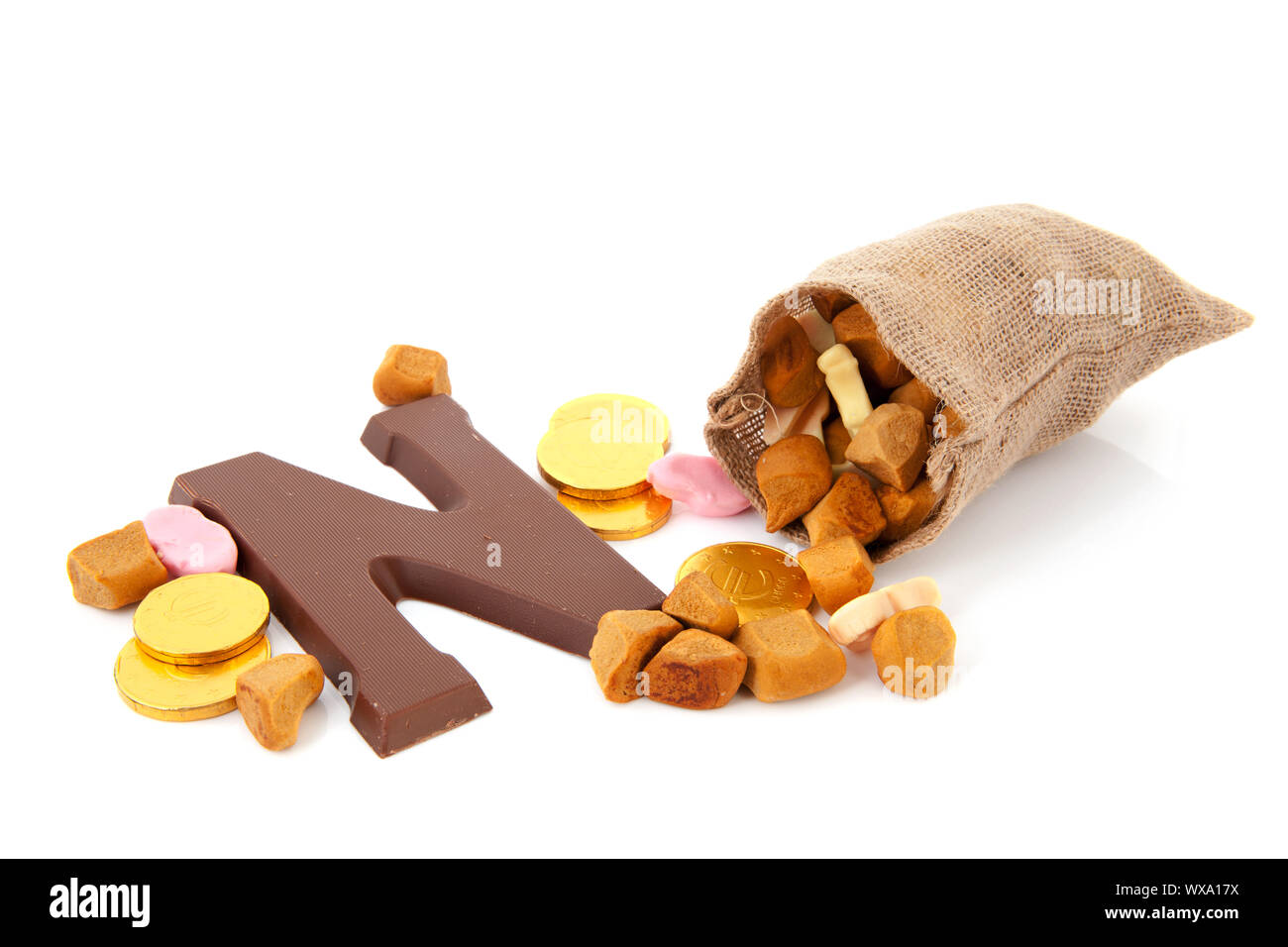 Dutch Sinterklaas candy with jute bag and pepernoten Stock Photo - Alamy