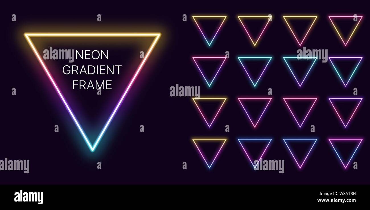 Neon gradient triangle Frame with copy space. Templates set of Neon ...