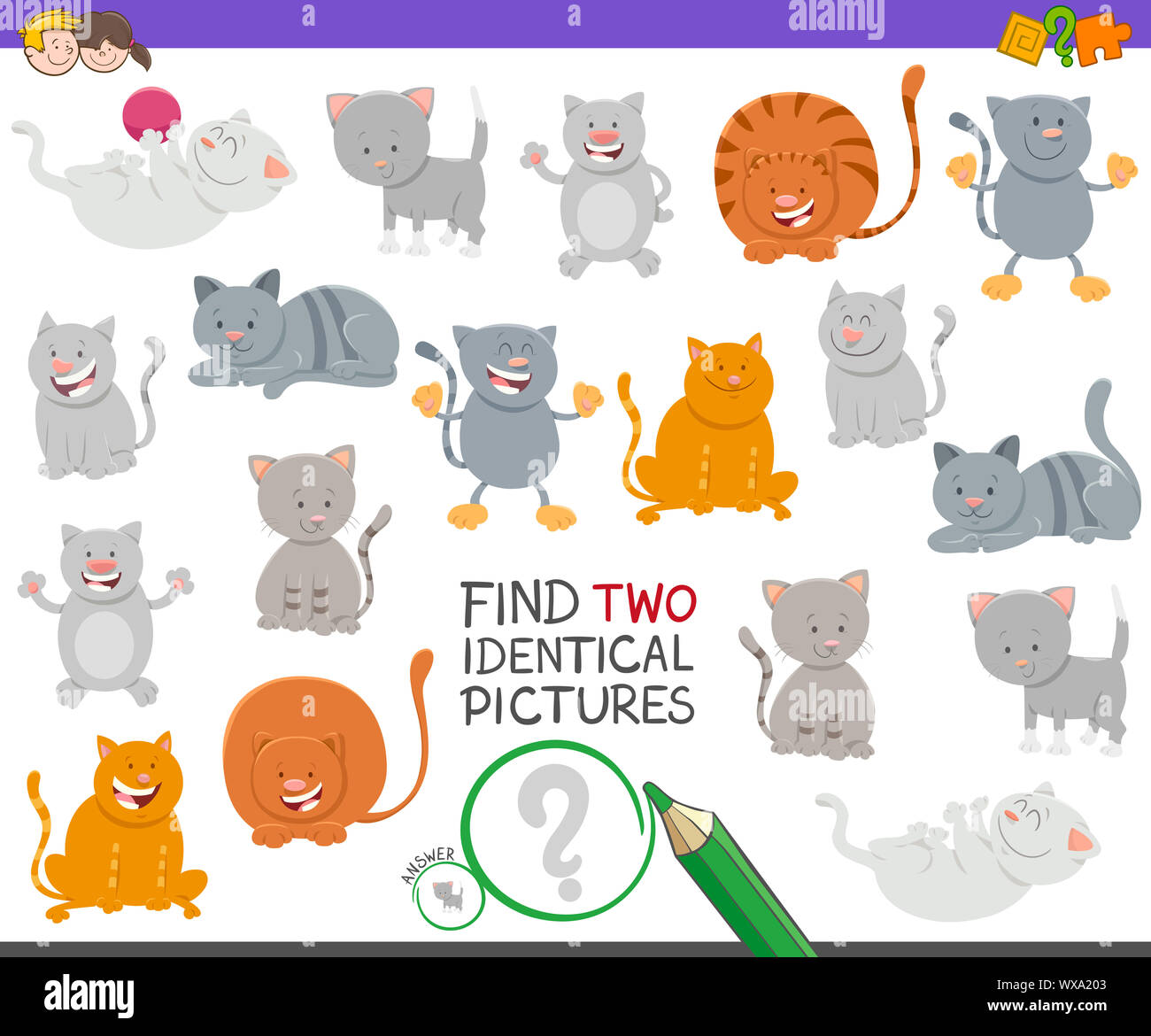 find two identical cats game for children Stock Photo - Alamy