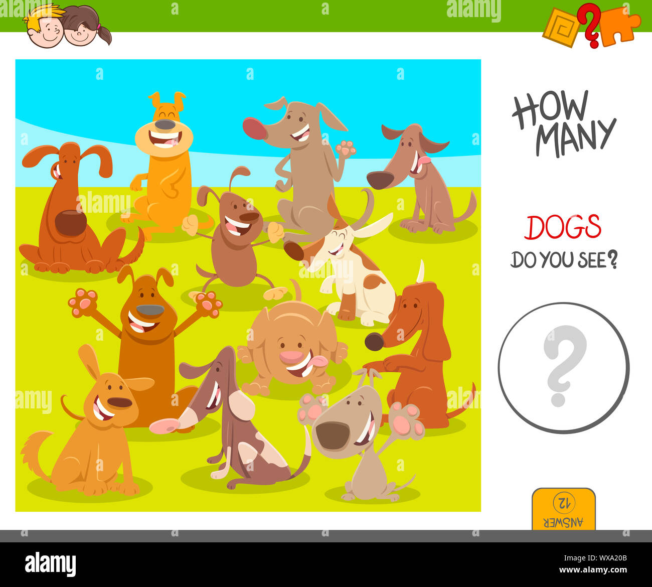 count cartoon dogs activity worksheet game Stock Photo - Alamy