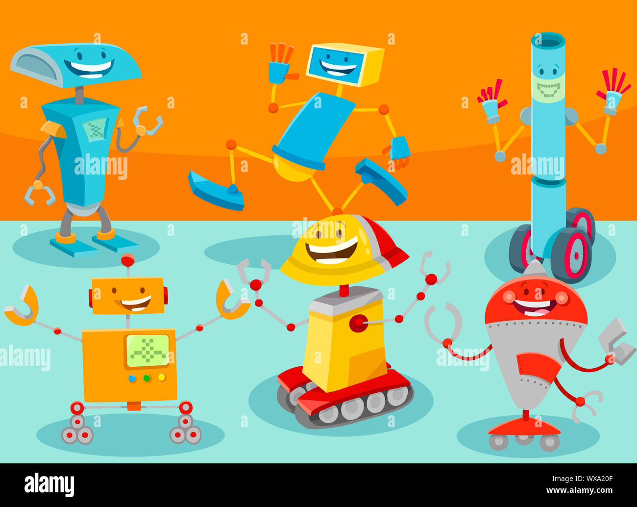 happy robot cartoon characters group Stock Photo - Alamy