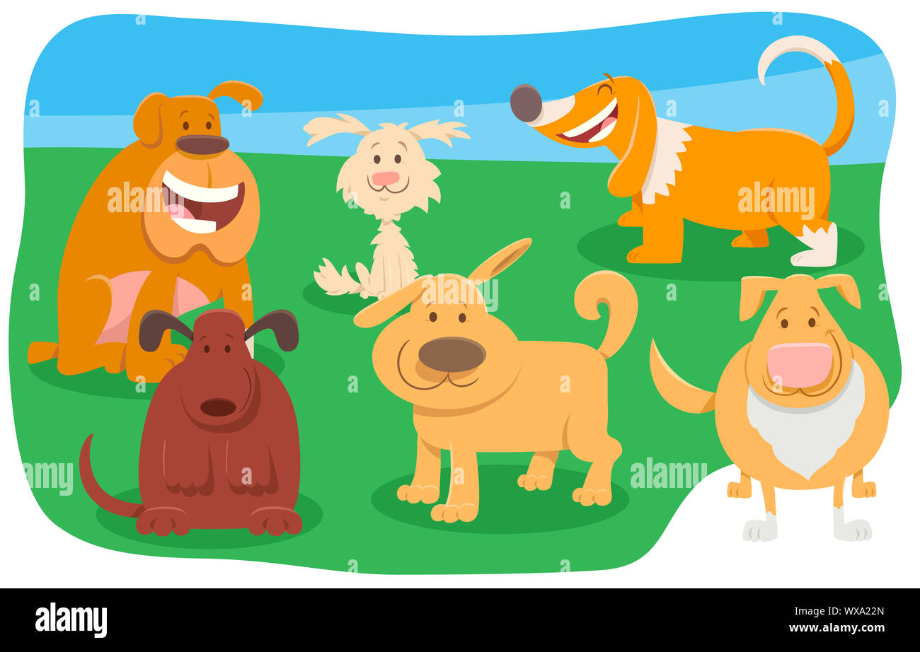 cute dogs cartoon characters group Stock Photo - Alamy