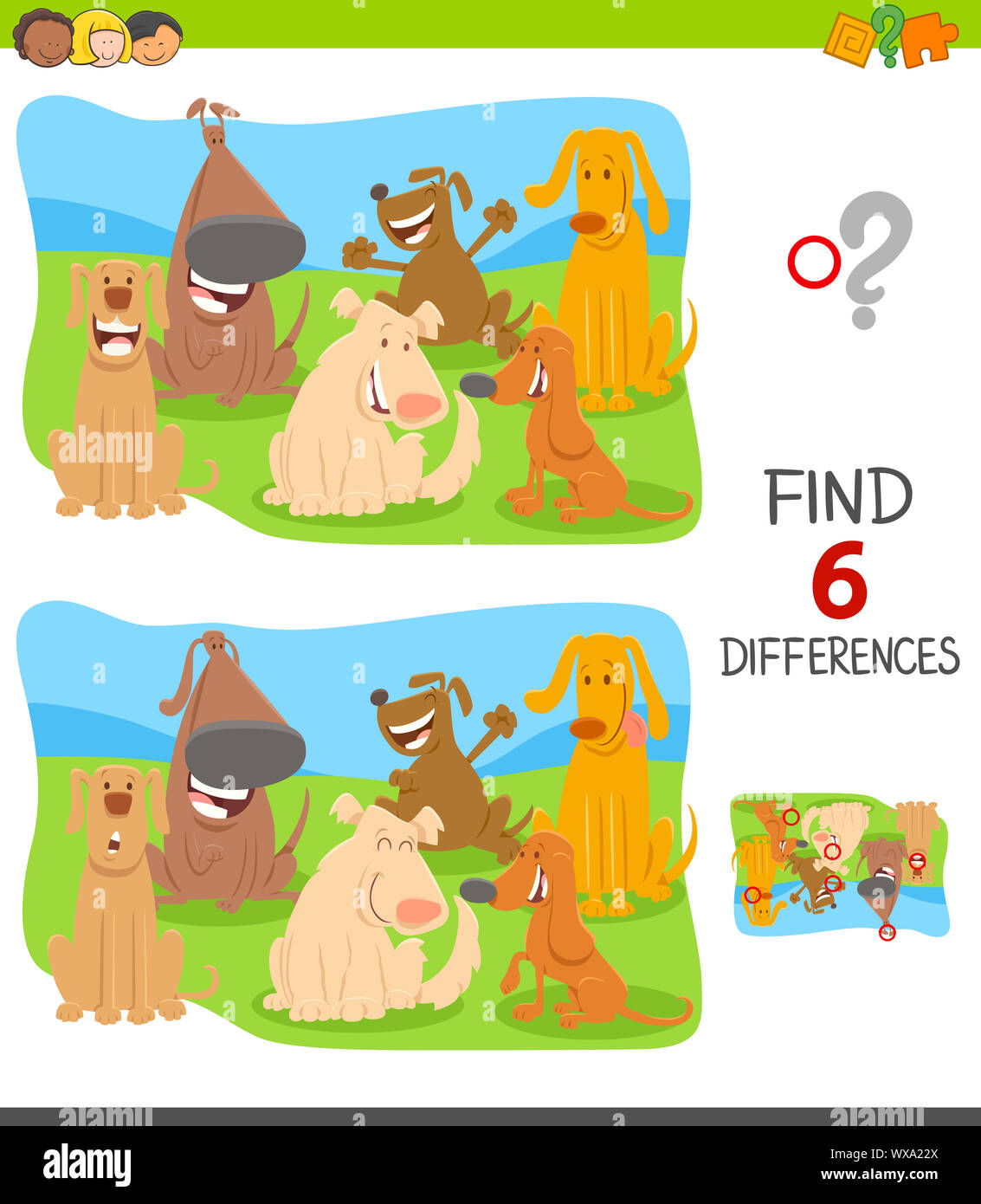 find differences game with cartoon dogs Stock Photo - Alamy