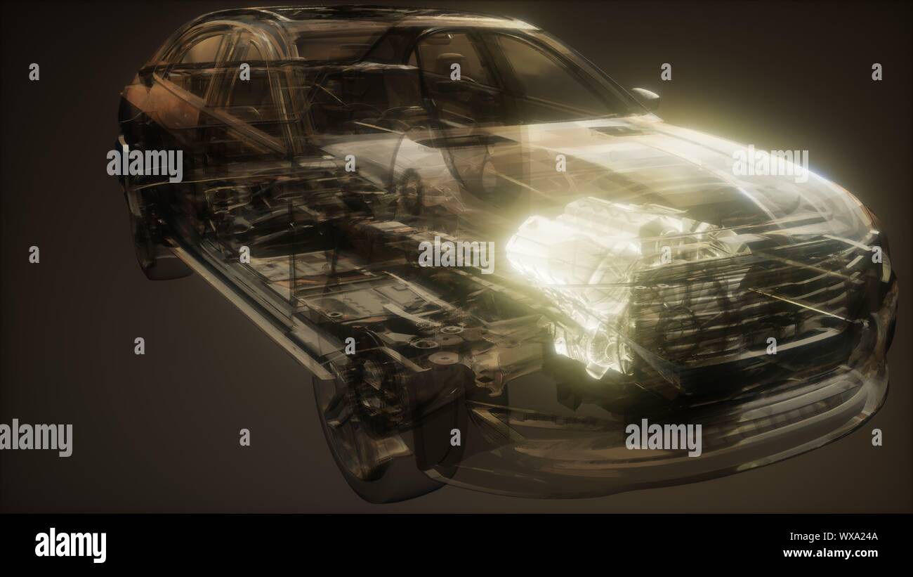 Car Engine Visible in Car Stock Photo - Alamy