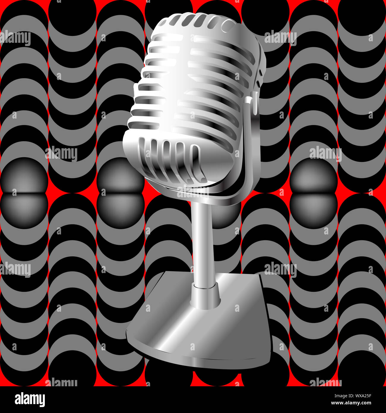 Illustration af a retro microphone over an optical art pattern Stock ...