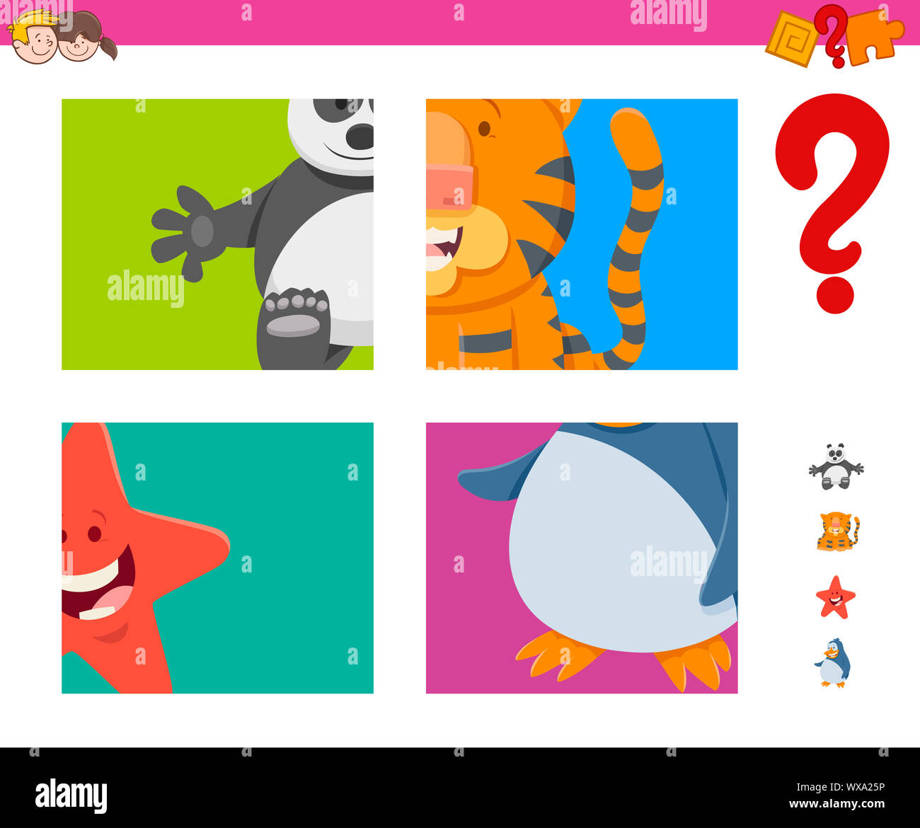 guess cartoon animals task for children Stock Photo - Alamy