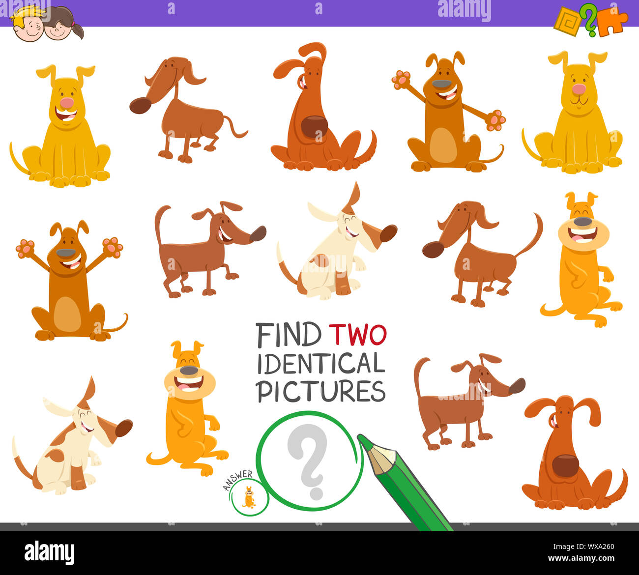 find two identical dogs game for children Stock Photo - Alamy