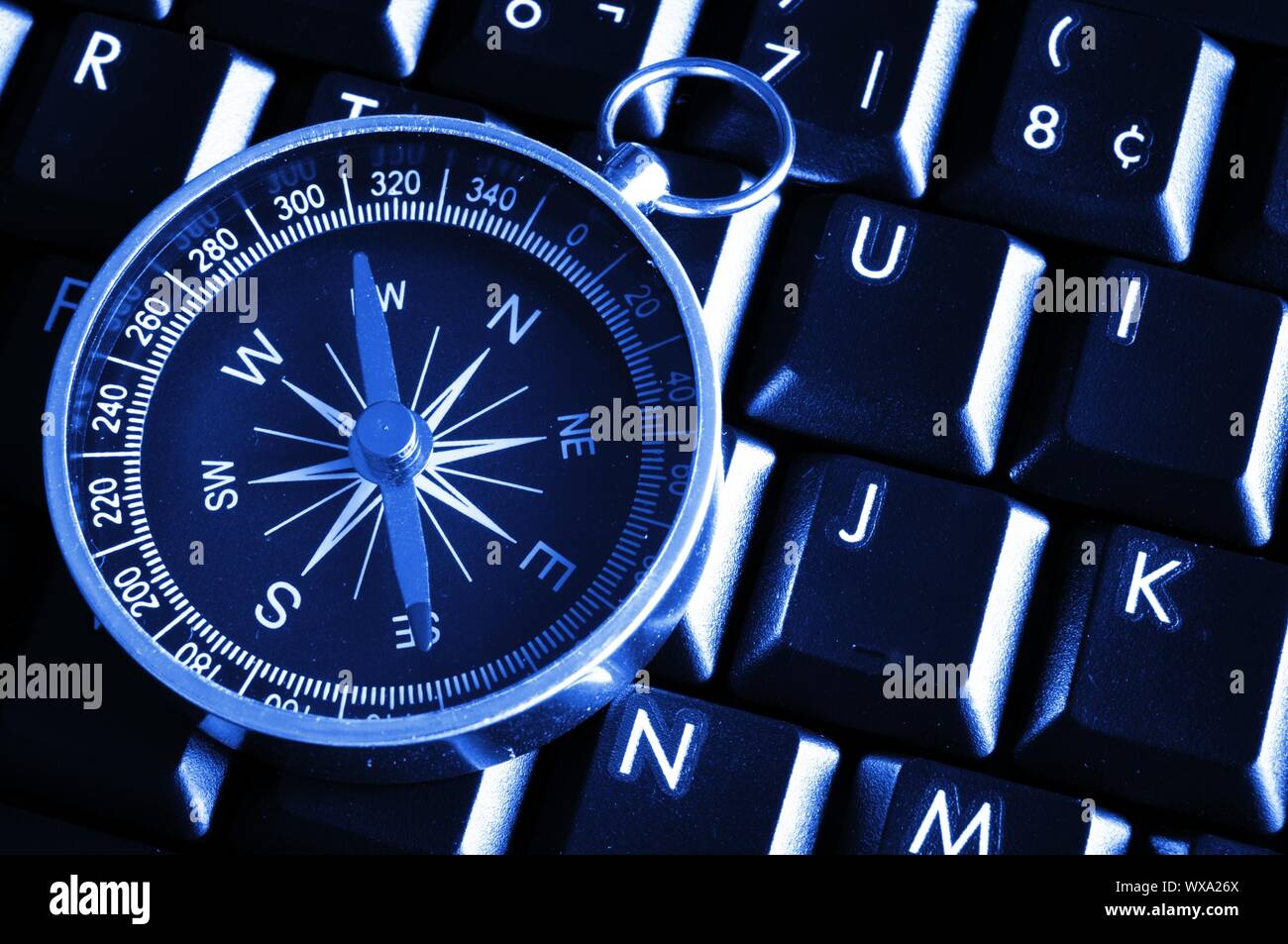 computer keyboard and compass showing internet navigation concept Stock ...