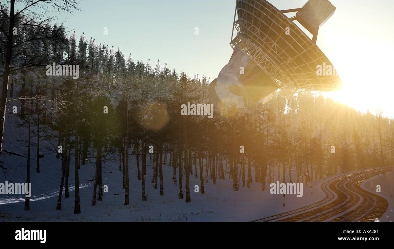 The observatory radio telescope in forest at sunset Stock Photo - Alamy