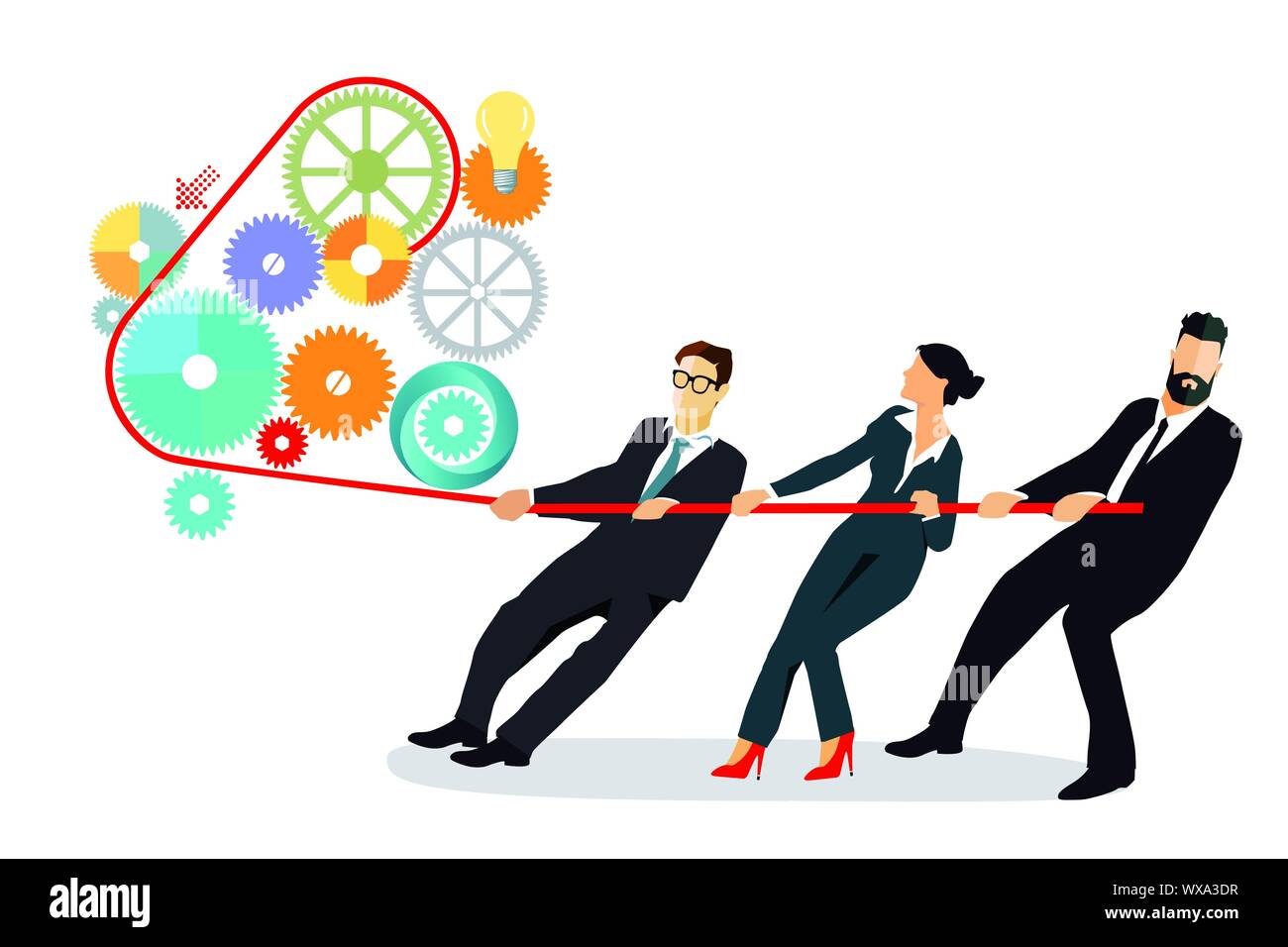 People pull on the knot and untangle it, illustration Stock Vector ...