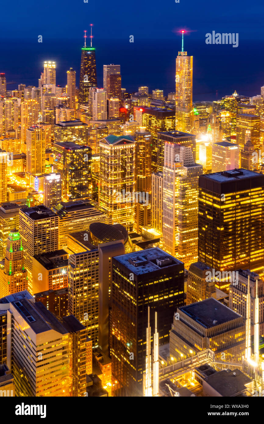 aerial view of Chicago Skylines night Stock Photo - Alamy