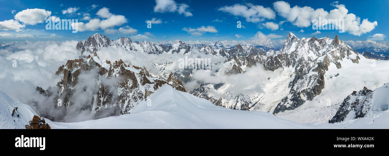 Mont Blanc mountain massif view from Aiguille du Midi Mount Stock Photo ...