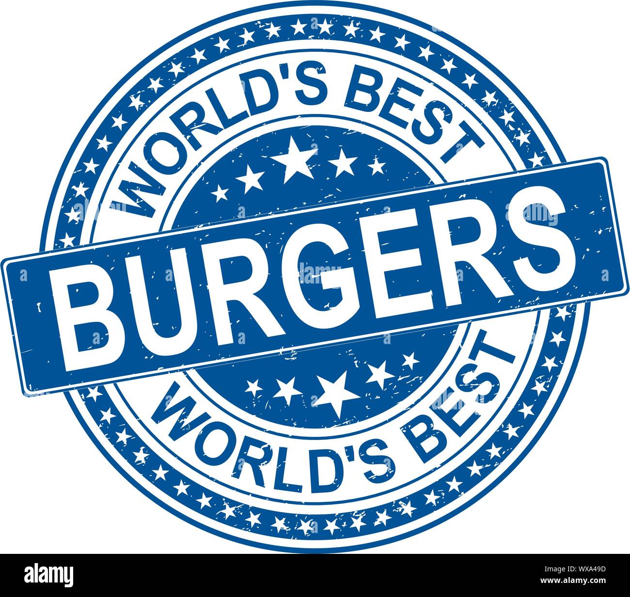 illustration of worlds best burgers blue stamp design icon Stock Vector ...