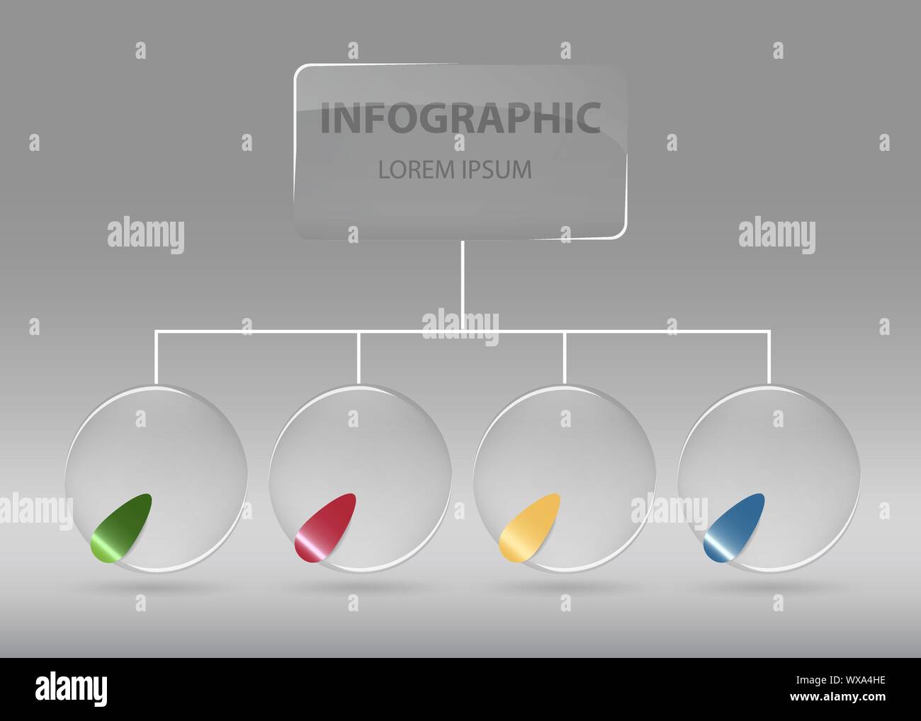 Organization chart with transparent rectangle and transparent balls ...
