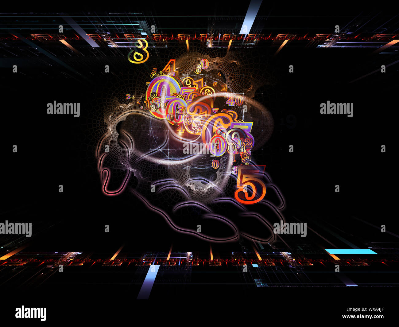 Hand of Science series. Backdrop of human hand and science related ...