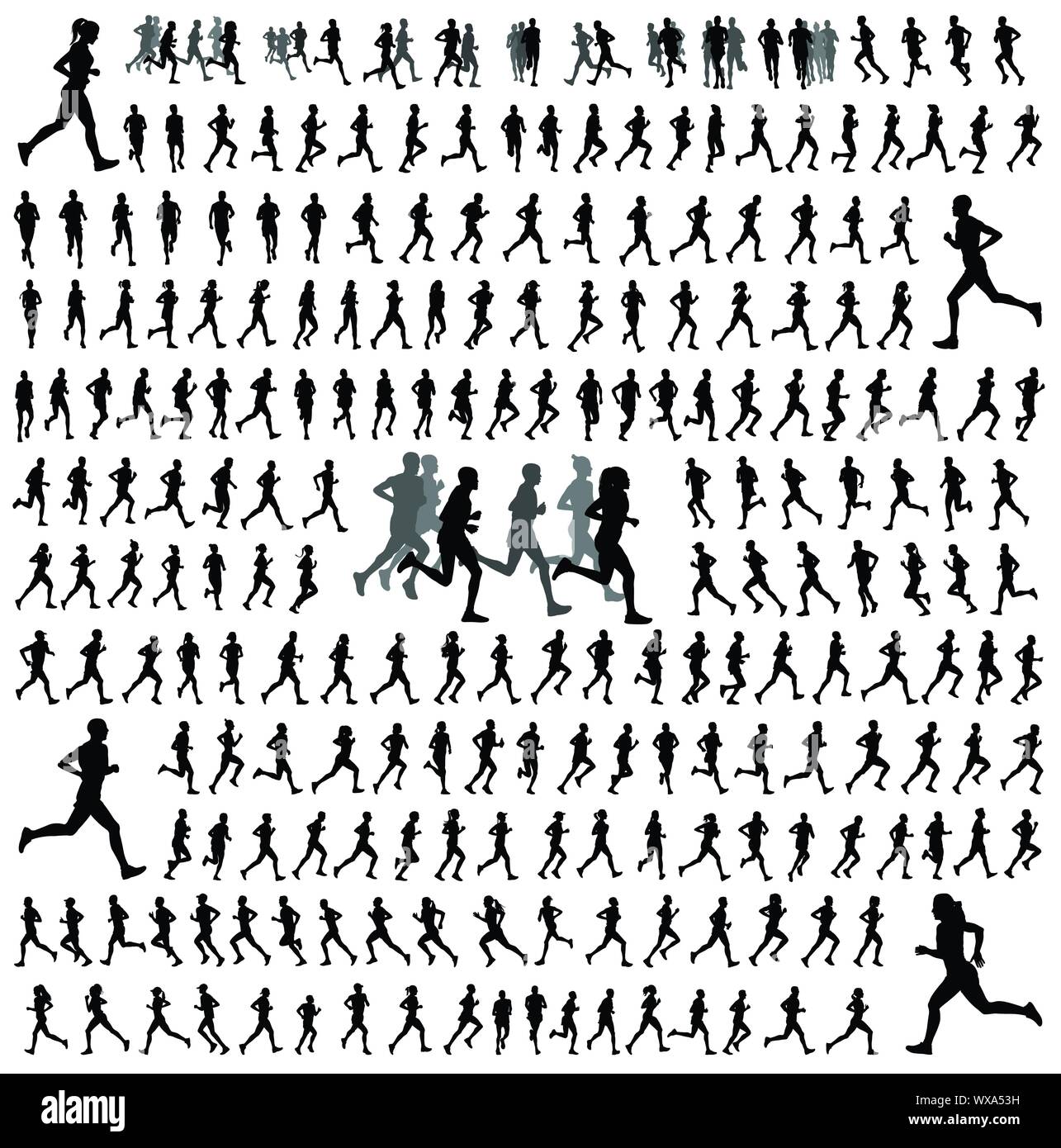 250 different runners silhouettes collection - vector Stock Vector ...