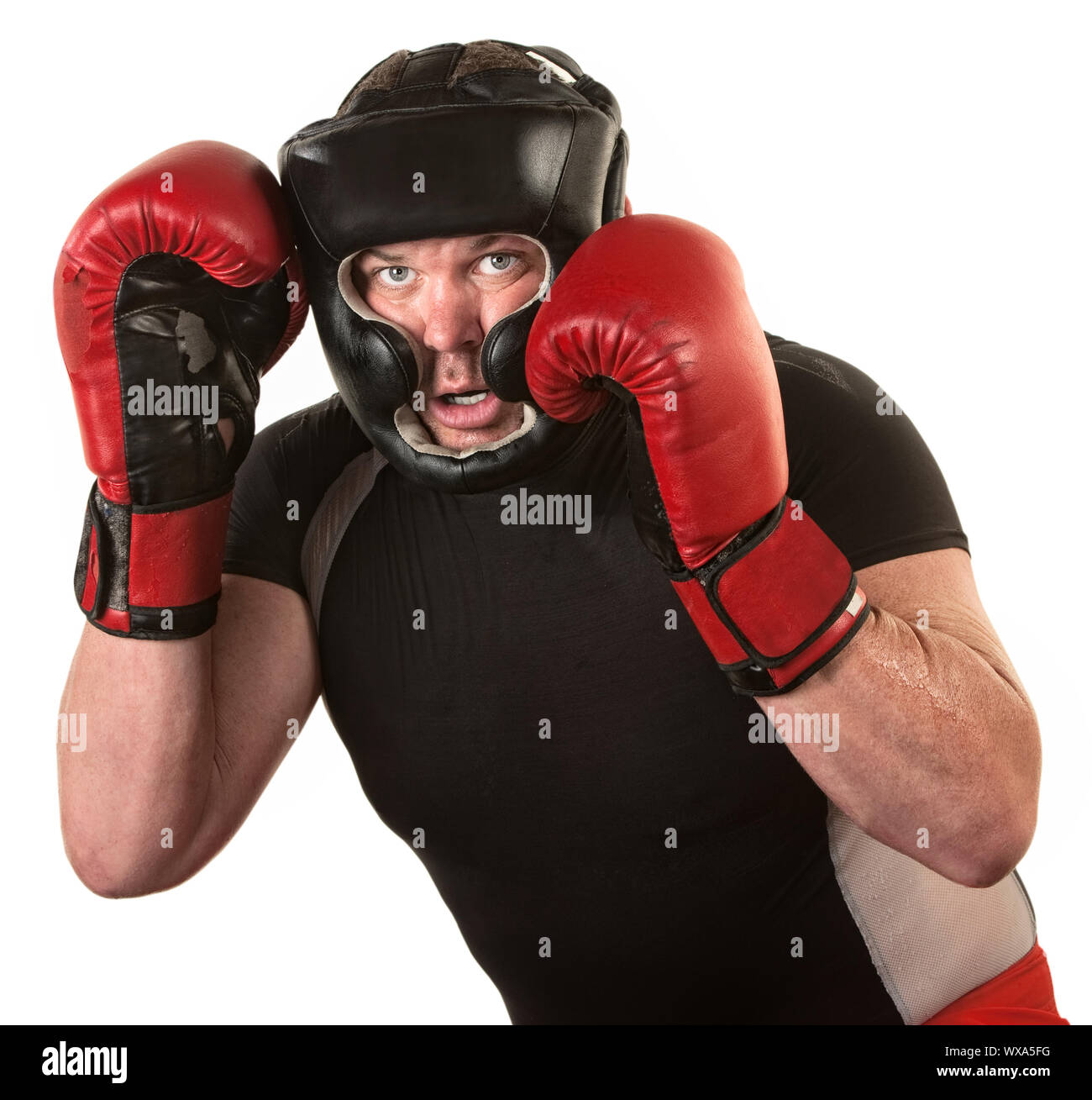 Tough male boxing fighter in defensive guard over white Stock Photo - Alamy