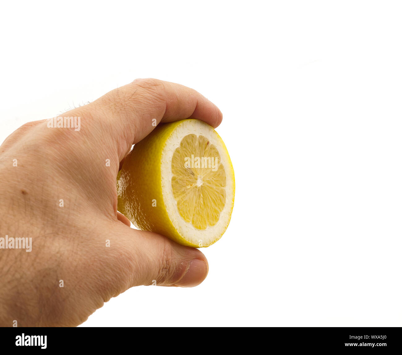 fresh ripe lemon cutted in half hold in hand closedup Stock Photo - Alamy