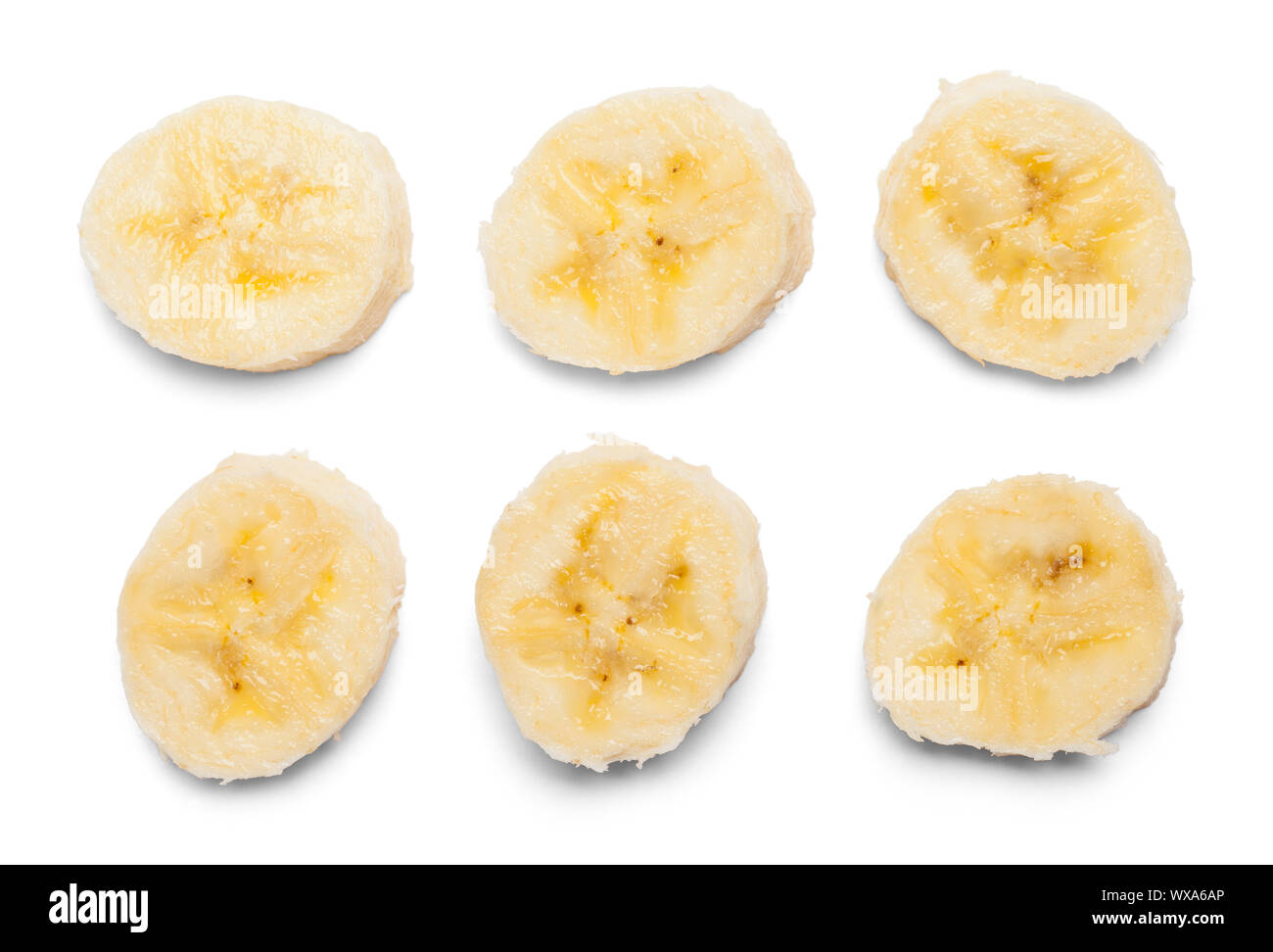 Sliced Flat Banana Pieces Isolated on White Background Stock Photo - Alamy