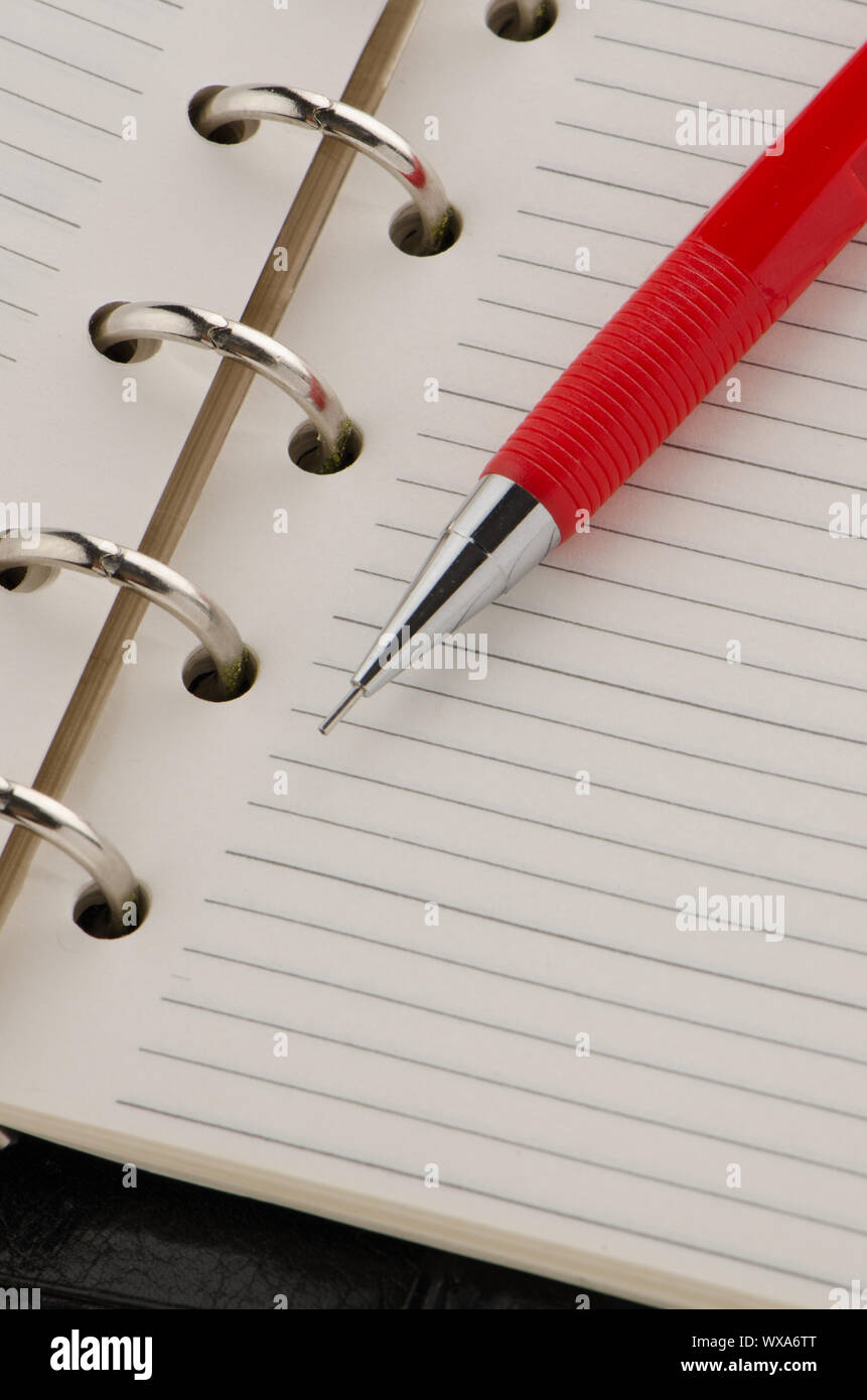 Open note book with lined pages free date space and red pencil Stock ...