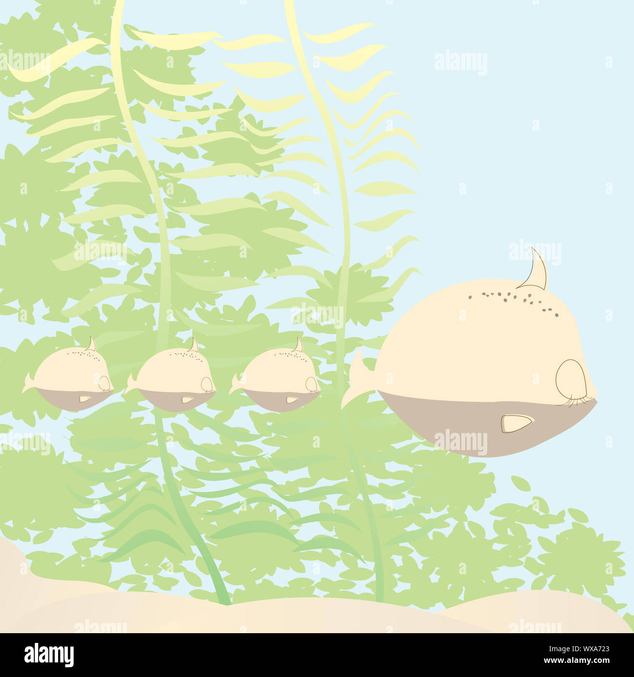 Sea life scene with a fish family, cartoon Stock Photo - Alamy