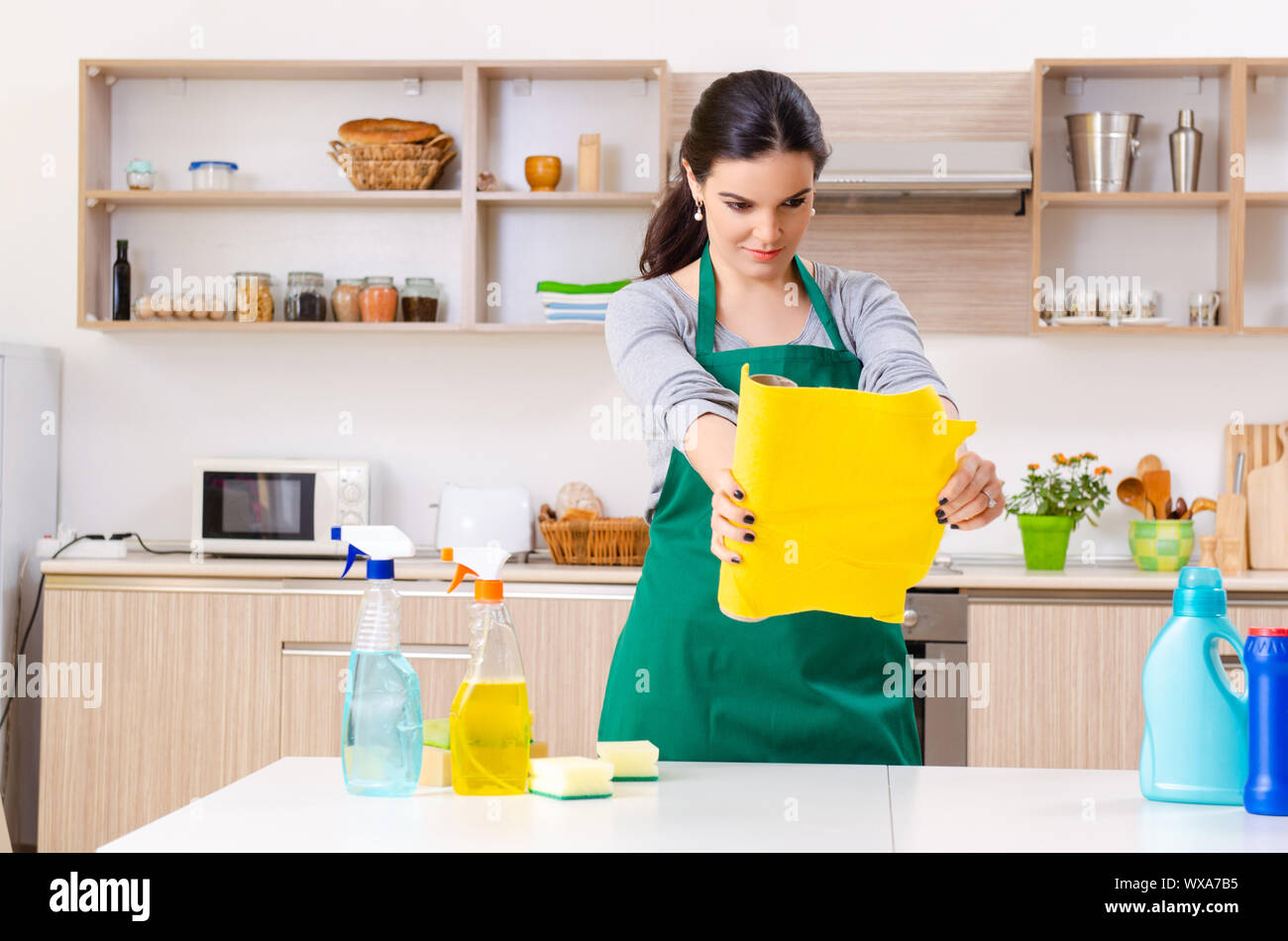Young female contractor doing housework Stock Photo - Alamy