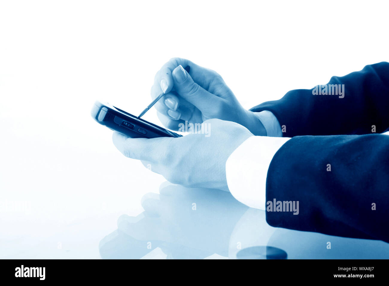 girl hand work on communicator Stock Photo - Alamy