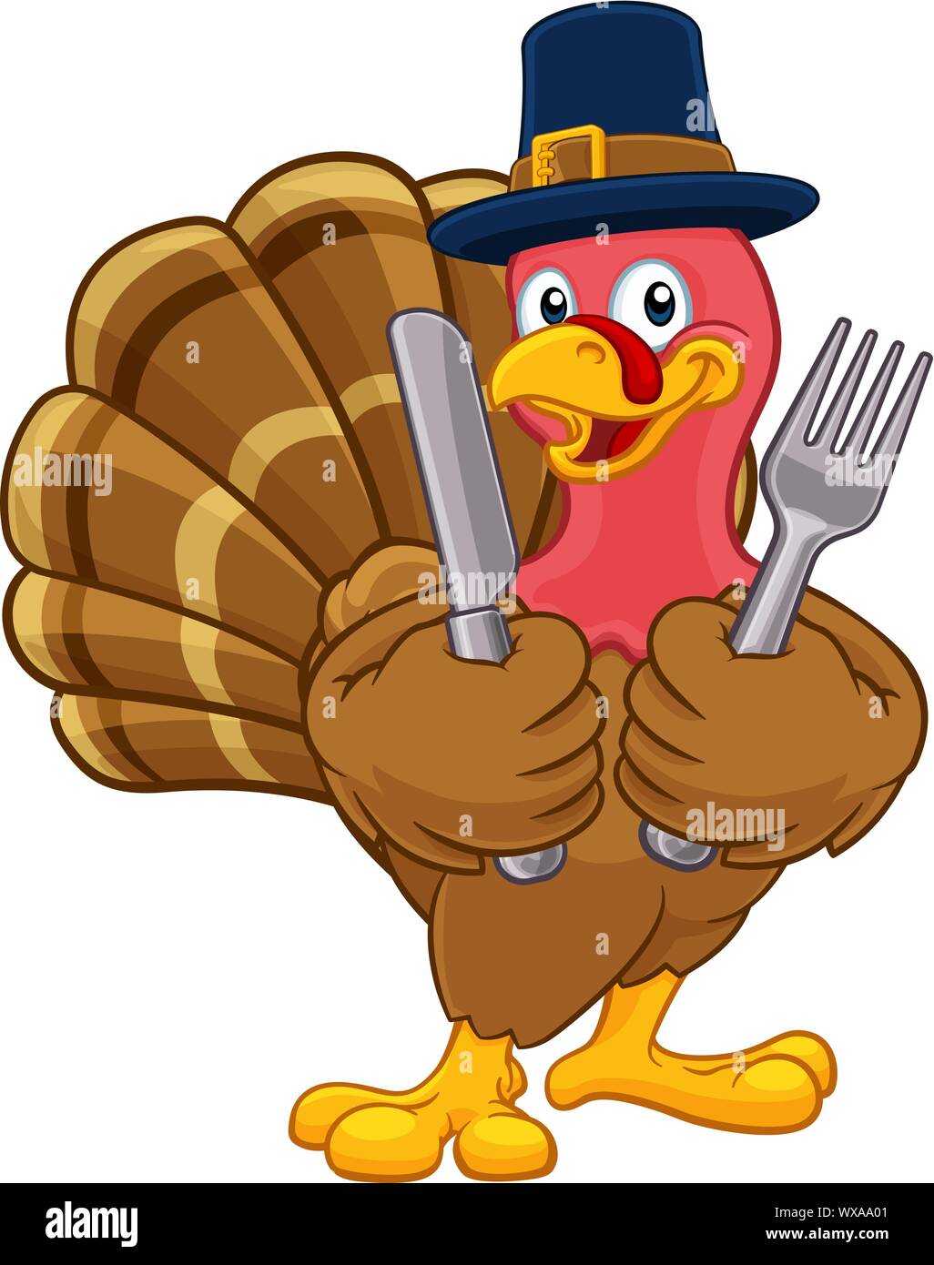 Turkey Pilgrim Hat Thanksgiving Cartoon Character Stock Vector Image ...