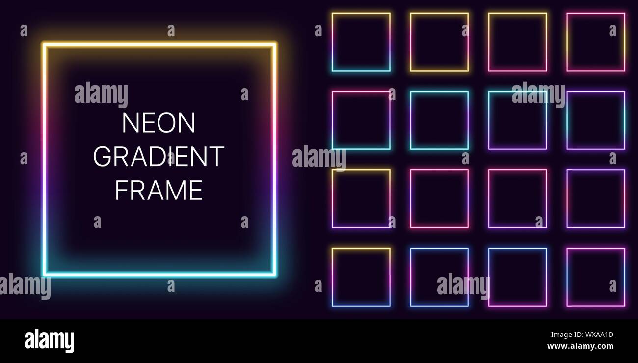 Neon gradient square Frame with copy space. Templates set of Neon ...