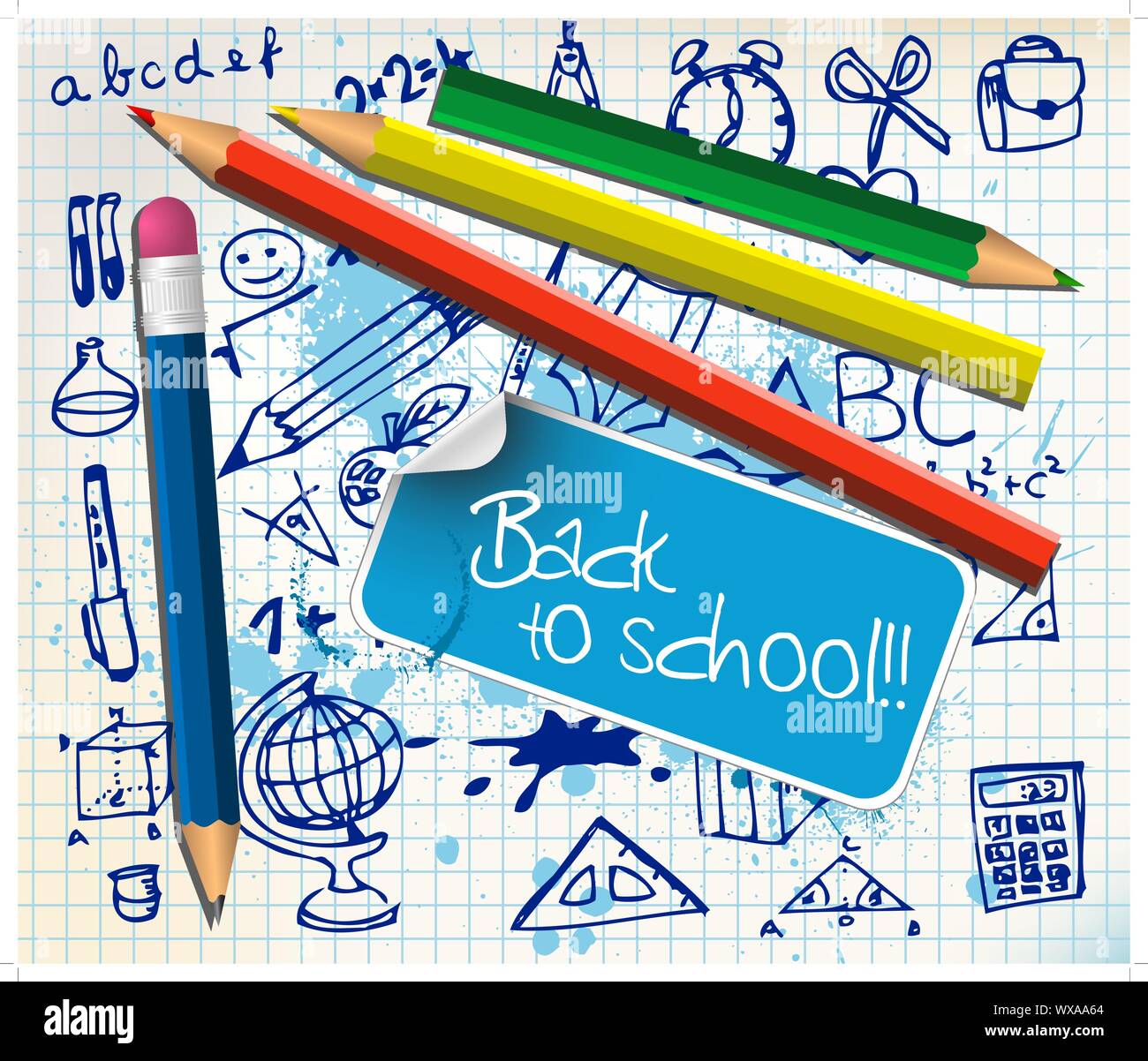 Back to school poster with paper and color pencils Stock Vector Image ...