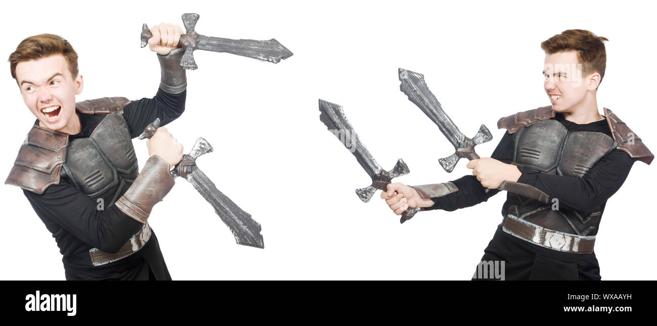 Young funny man in armour suit Stock Photo - Alamy