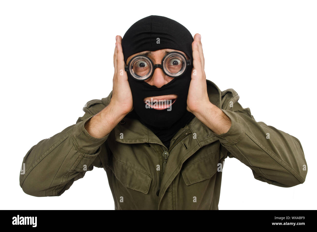Criminal wearing mask isolated on white Stock Photo - Alamy