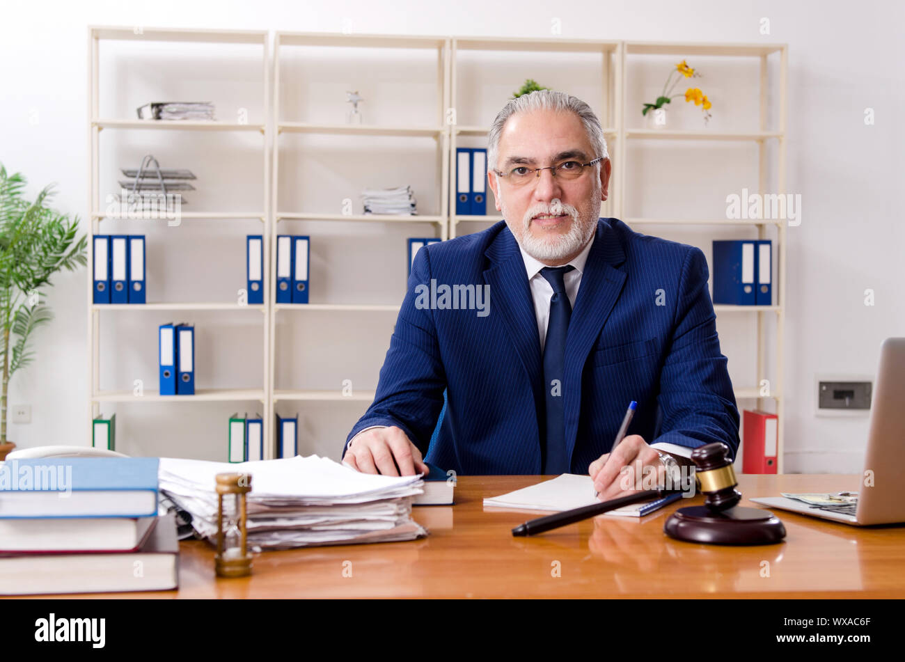 Aged lawyer working in the courthouse Stock Photo - Alamy