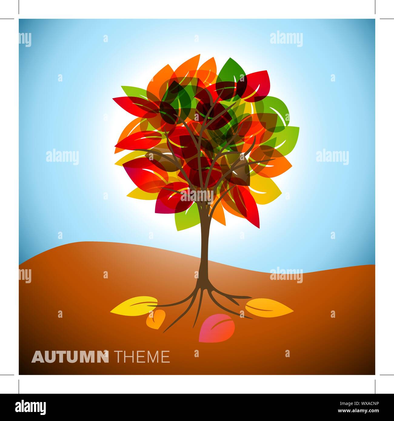 Vintage abstract autumn tree drawing with colorful leafs Stock Vector ...