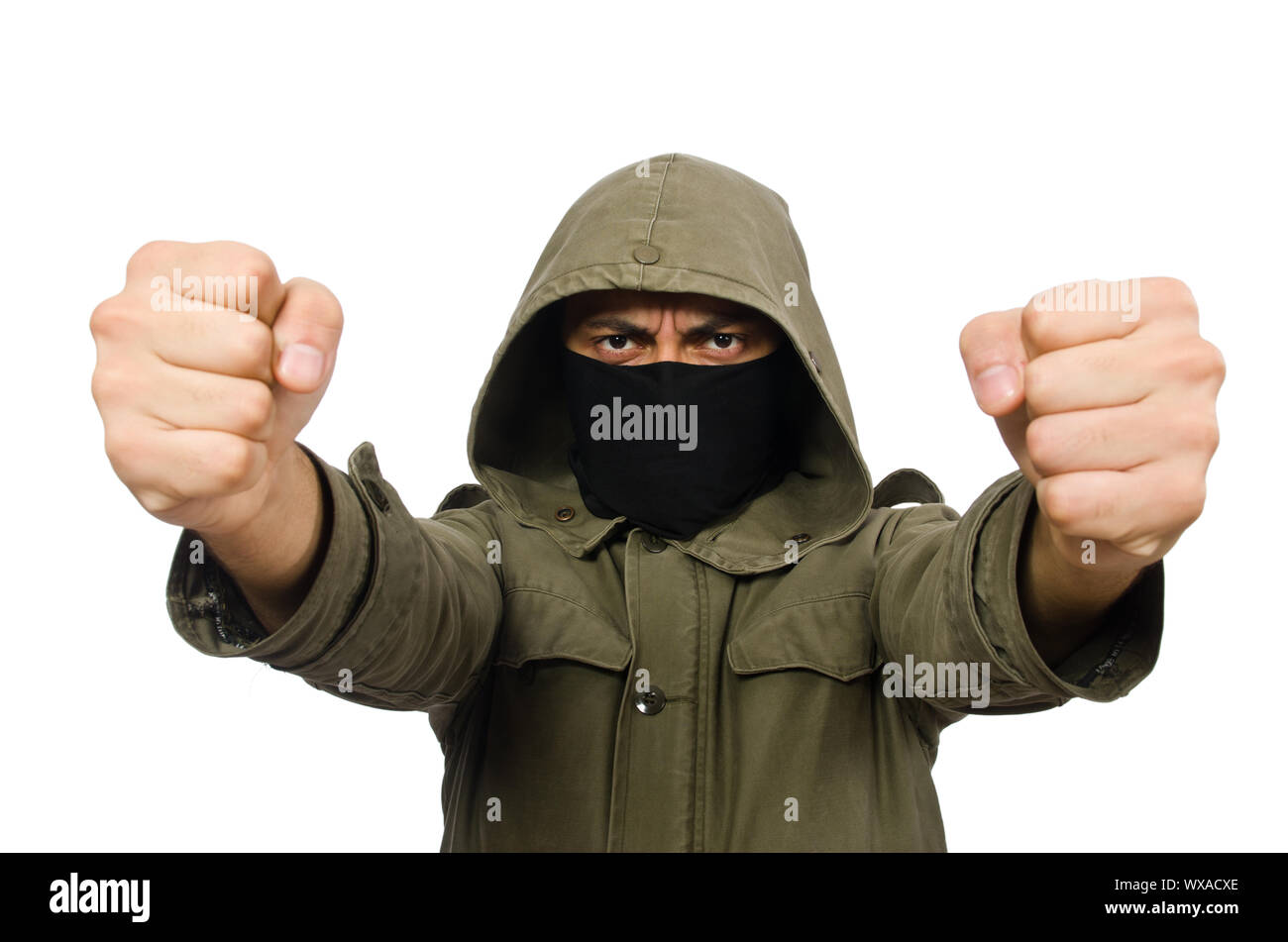 Criminal wearing mask isolated on white Stock Photo - Alamy