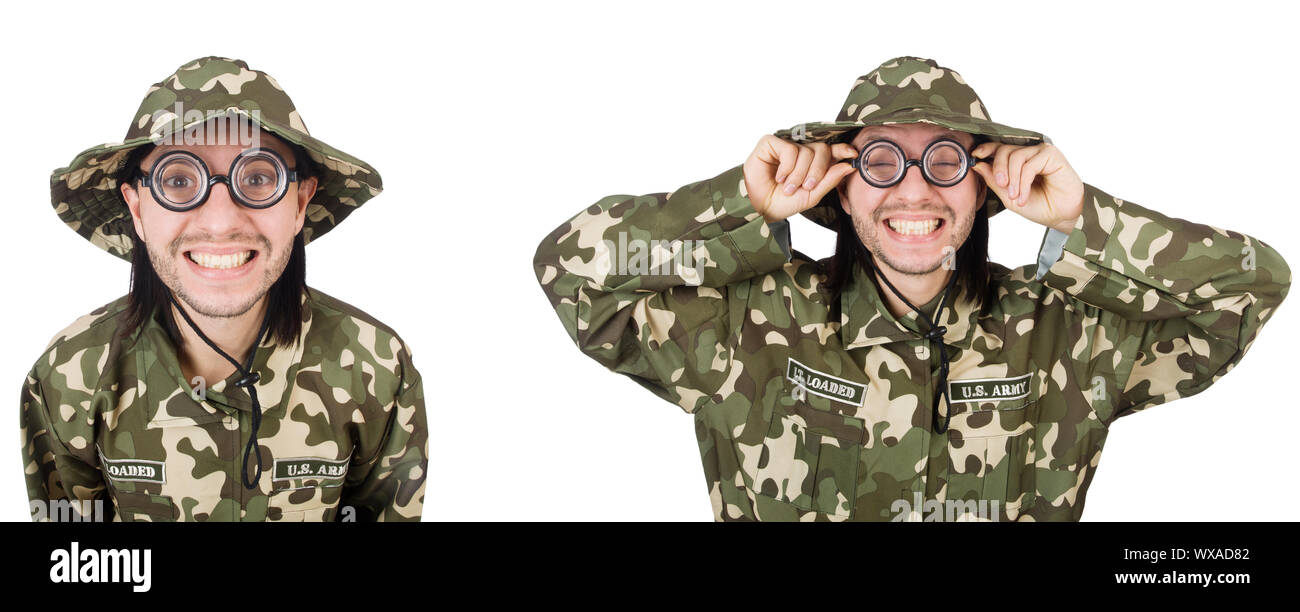 Funny soldier isolated on white Stock Photo - Alamy