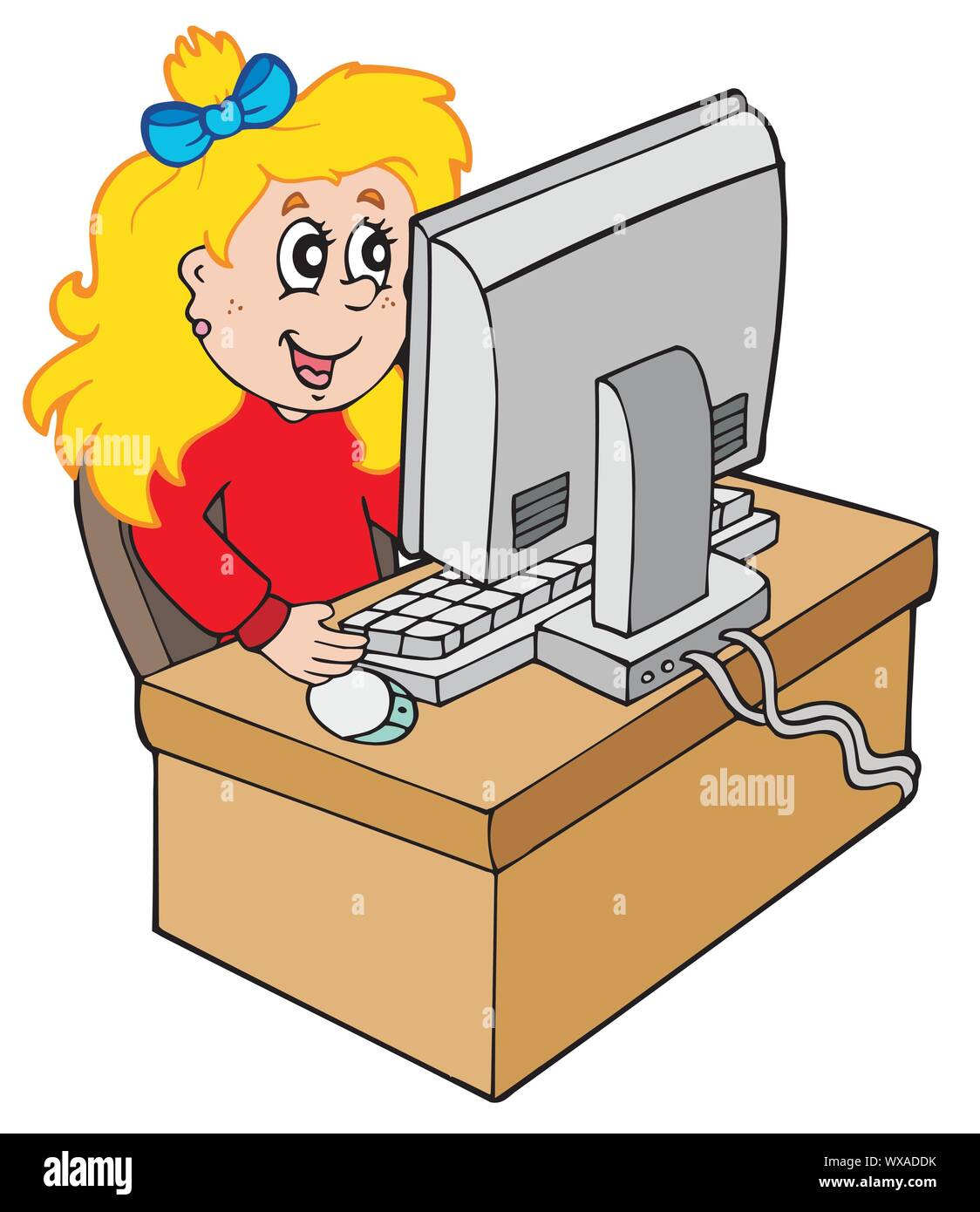 Cartoon girl working with computer Stock Vector Image & Art - Alamy