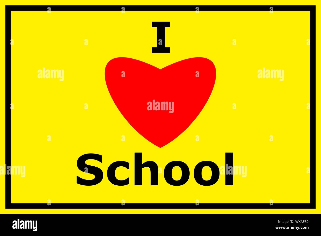 yellow i love school sign showing education concept Stock Photo - Alamy