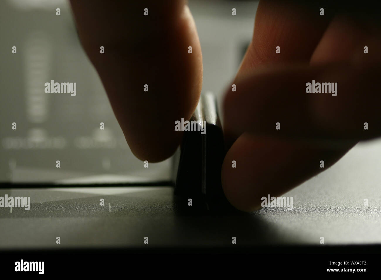 scratch battle of dj playing on his vinyls hand on Stock Photo - Alamy