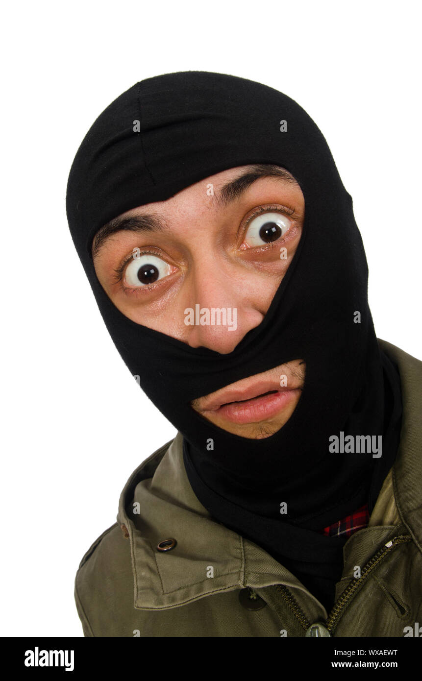 Criminal wearing mask isolated on white Stock Photo - Alamy