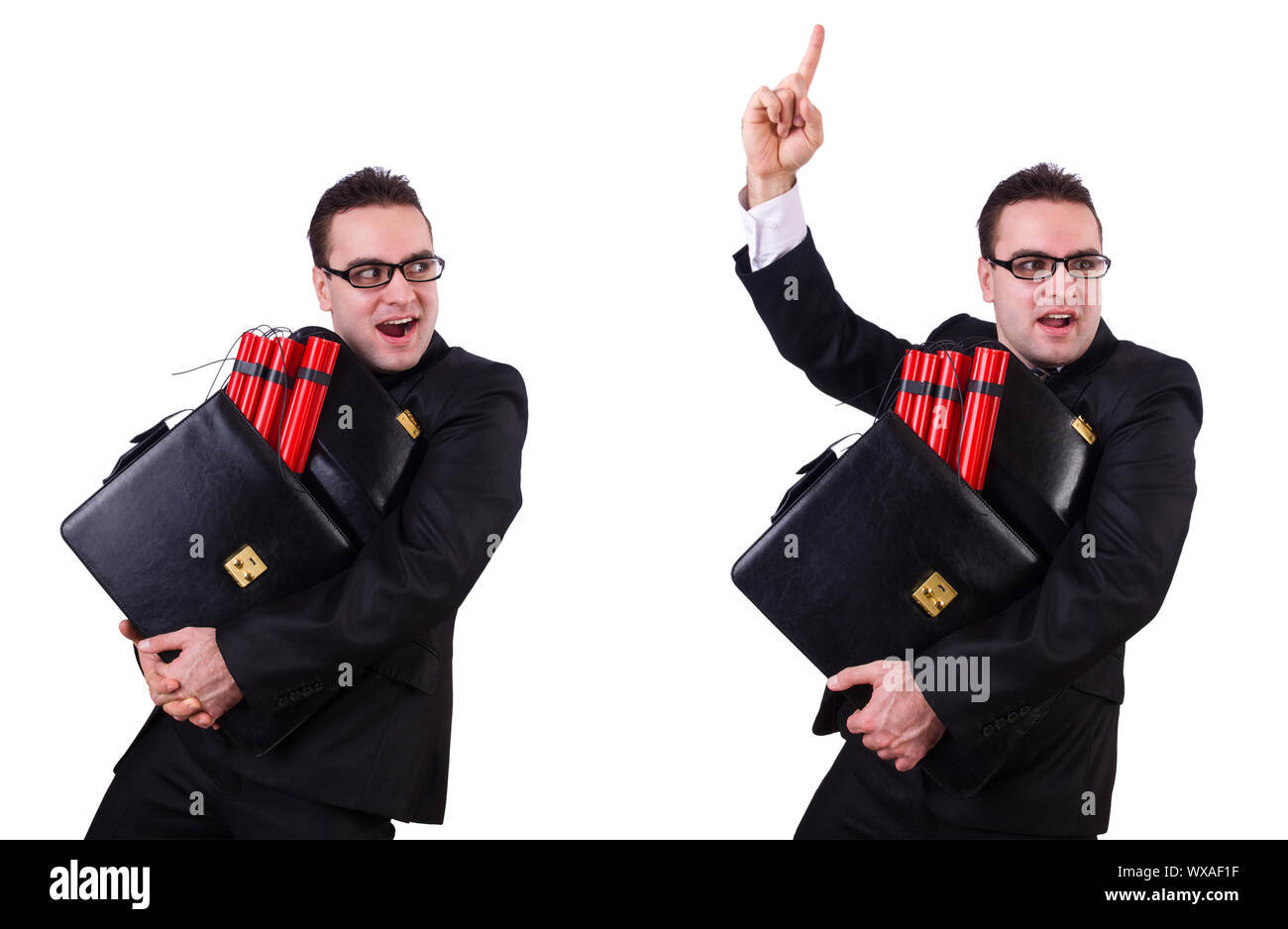 Man with dynamite isolated on white Stock Photo - Alamy
