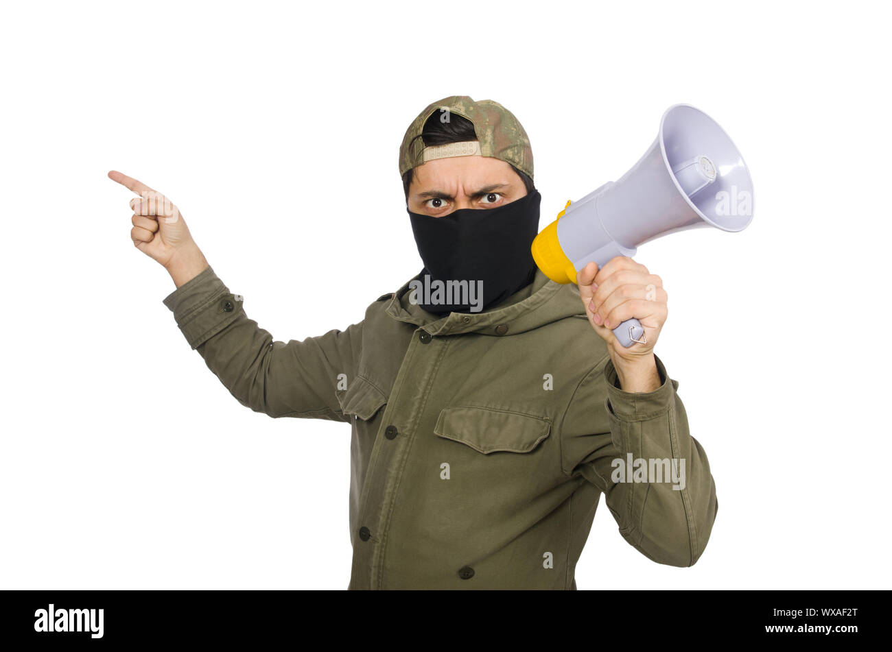 Criminal wearing mask isolated on white Stock Photo - Alamy