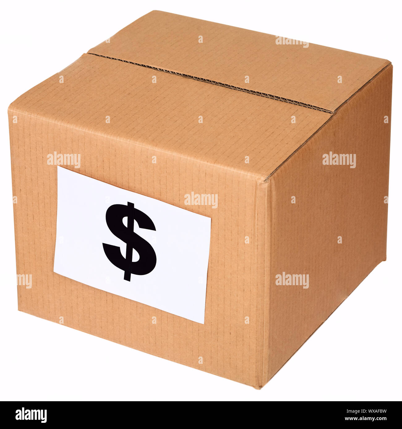 Carton box with sticker sign of the dollar Stock Photo - Alamy