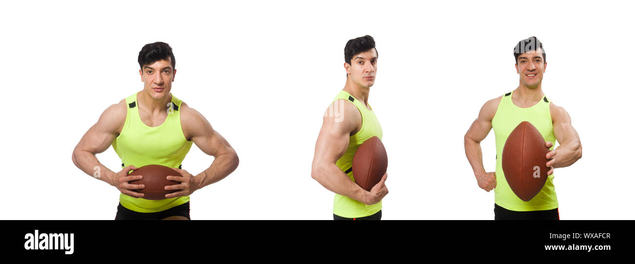 Man playing american football isolated on white Stock Photo - Alamy