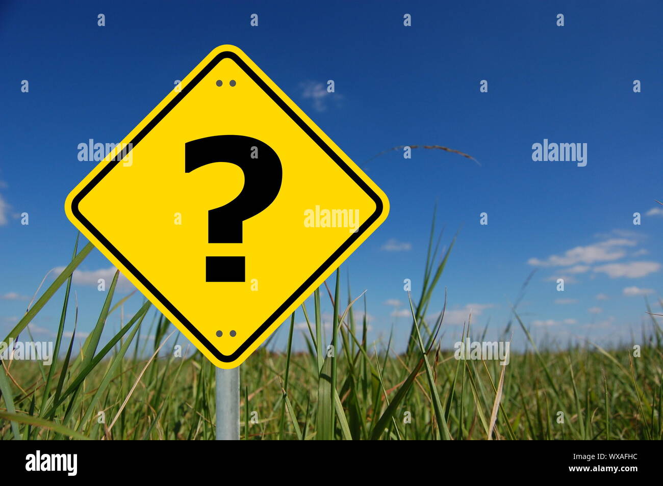 interrogation mark on yellow road sign and copyspace Stock Photo - Alamy
